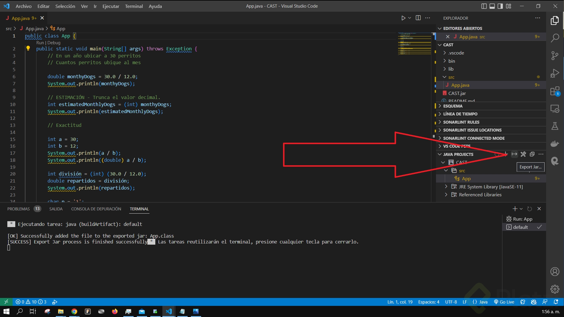 Export Jar de Java en Visual Estudio Code